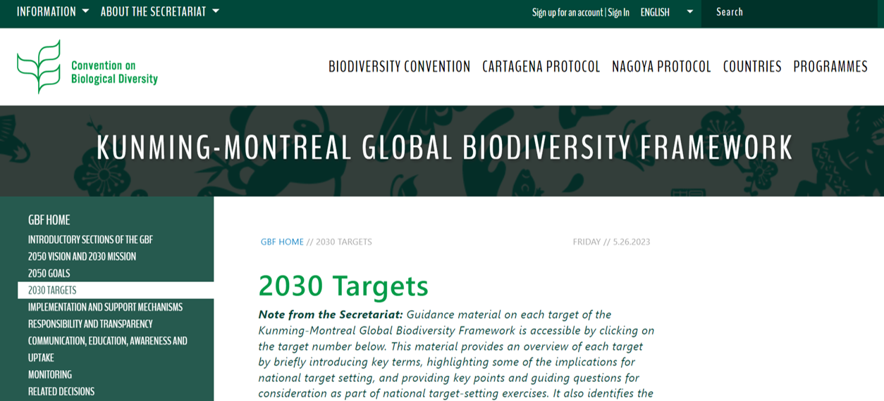 Kunming-Montreal Global Biodiversity Framework and 2030 Targets ...